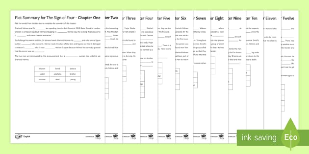 GCSE The Sign of Four Cloze Chapter Summary Worksheets