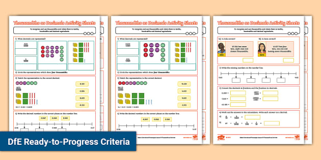 👉 Thousandths as Decimals Differentiated Maths Worksheets