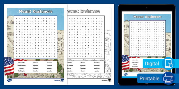 Mount Rushmore Word Search for 3rd-5th Grade (teacher made)
