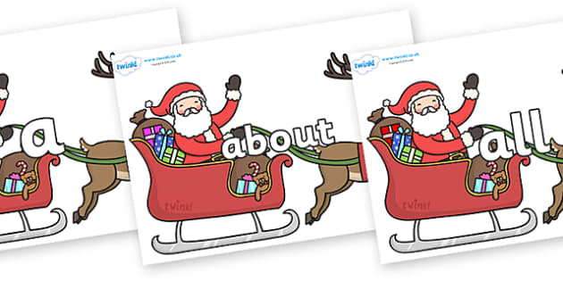 100 High Frequency Words on Santa on Sleigh (teacher made)