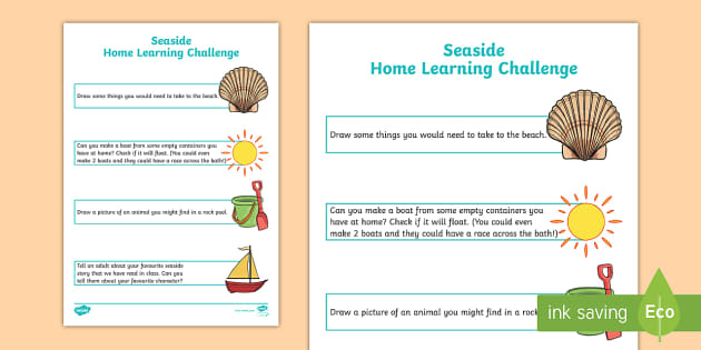 EYFS Seaside Themed Home Learning Challenge Sheet Nursery FS1