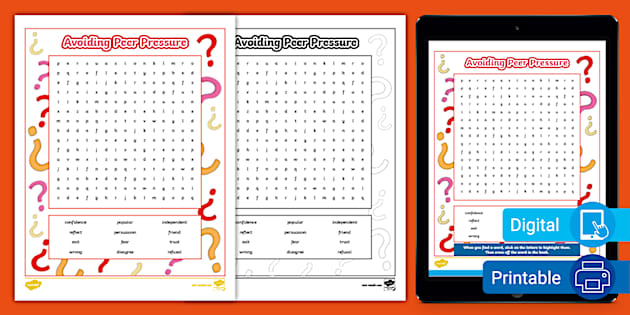 Peer Pressure Word Search for 3rd-5th Grade - Twinkl