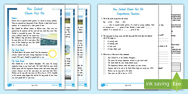 New Zealand Weather and Climate Differentiated Reading Comprehension ...