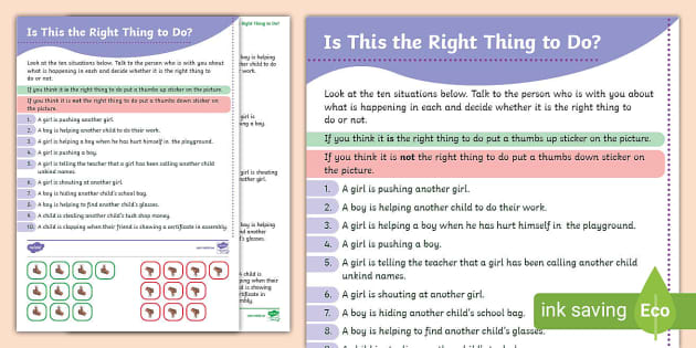 Is This The Right Thing To Do? Worksheet - UAE - Twinkl