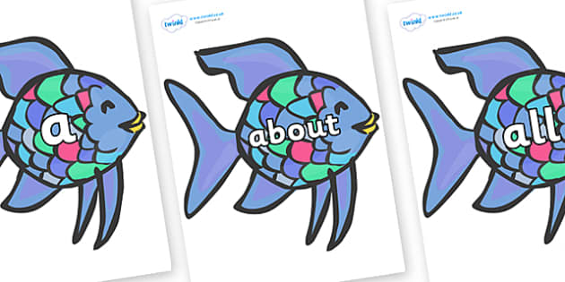 FREE! - 100 High Frequency Words on Rainbow Fish to Support Teaching on The