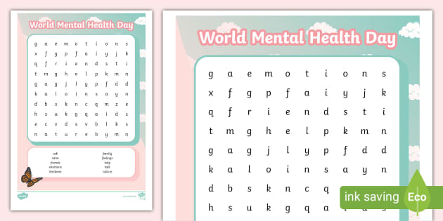 World Mental Health Day KS1 Word Search (teacher made)