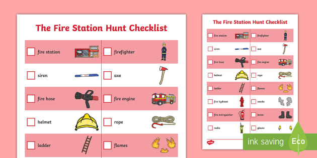 The Fire Station Aistear Hunt Checklist (teacher made)