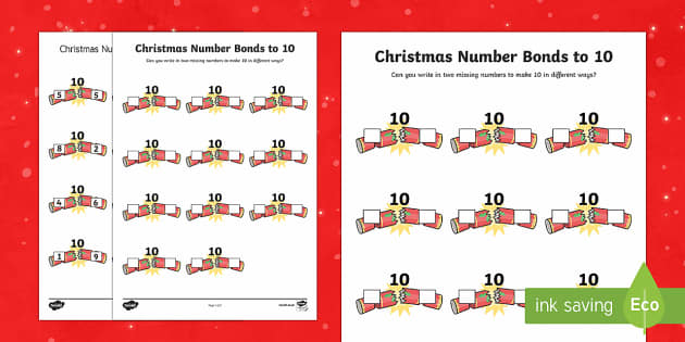 Christmas Themed Number Bonds to 10 Worksheet / Worksheet