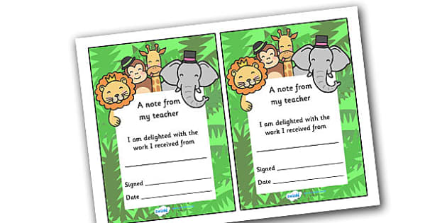 FREE! - Note From Teacher Delighted With Work (Jungle Themed)
