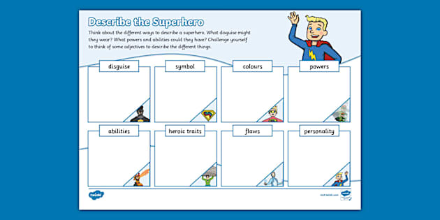 Superhero Adjectives Worksheet (teacher made) - Twinkl