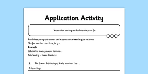 Headings and Sub Headings Application Worksheet / Worksheet
