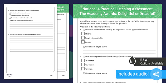 National 4 English Practice Listening Assessment: The Academy Awards