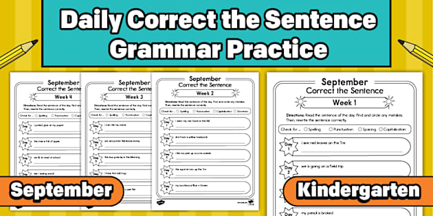 September Daily Correct the Sentence Grammar Practice