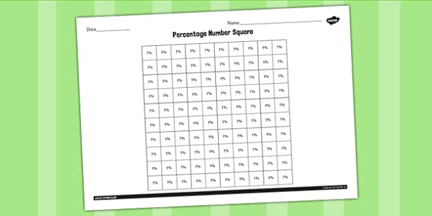 Percentage Number Square 1 Percent Worksheet (teacher made)
