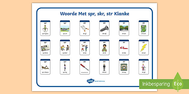 Woorde Met spr, skr, str Klanke Woordmat (teacher made)