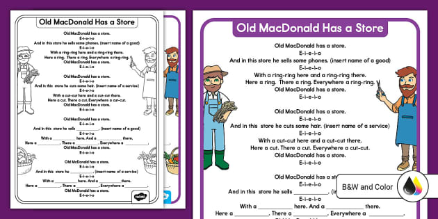 Old MacDonald Had a Mall Goods and Services Song Activity