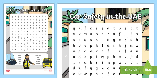 Car Safety in the UAE Word Search (teacher made) - Twinkl