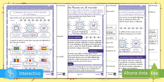 Comprensión lectora por niveles: El Año Nuevo en el mundo