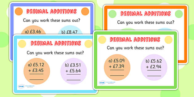 Decimals Additions Maths Challenge Cards - Twinkl