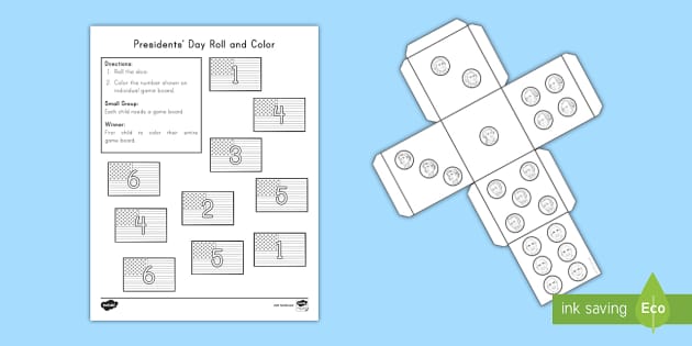 Presidents' Day Roll and Color Activity