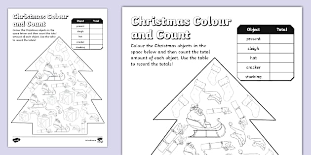 Christmas Colour and Count Worksheet (teacher made) - Twinkl