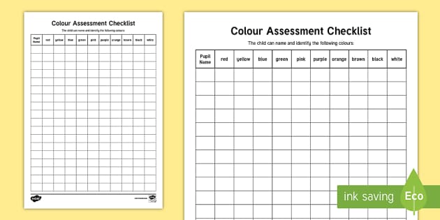 Colour Assessment Checklist (teacher made) - Twinkl