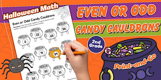 2nd Grade Even or Odd Candy Cauldrons Worksheet - Twinkl