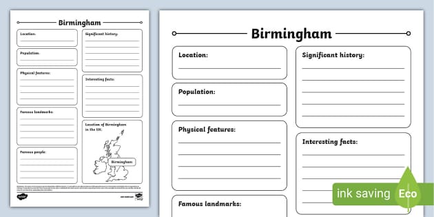 KS1 Birmingham Fact File Template, Birmingham Information