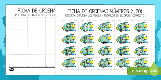 Bajo el mar ficha de ordenar números (teacher made)