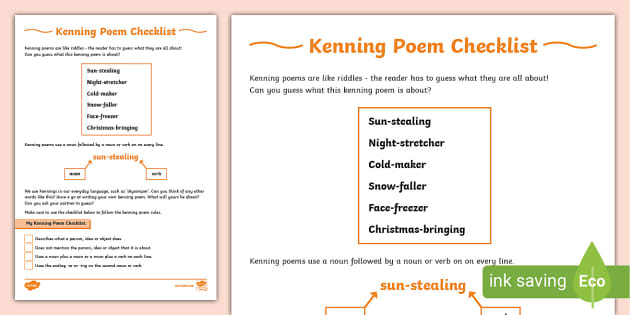 * NEW * Kenning Poems Rules and Checklist