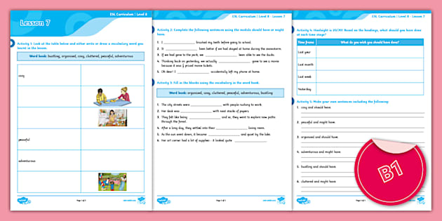 ESL Curriculum Level 8, Lesson 7 Worksheet (teacher made)