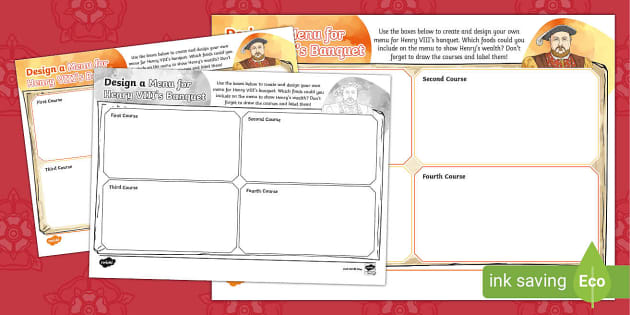 Design a Menu for Henry VIII's Banquet Worksheet - Twinkl