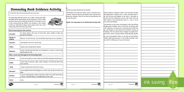 Domesday Book Evidence Activity (teacher made) - Twinkl