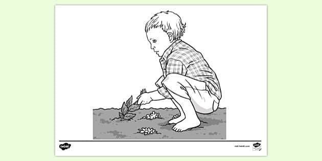 Child Weeding Colouring | Colouring Sheets (Teacher-Made)