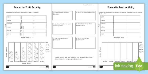 Favourite Fruit Tally and Pictogram Worksheets - Twinkl