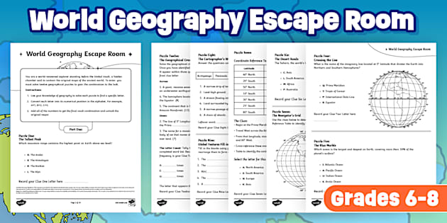 World Geography Escape Room for 6th-8th Grade