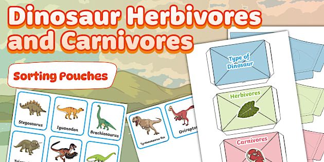 Dinosaur Herbivores and Carnivores Sorting Pouches - KS1
