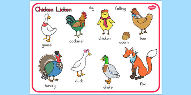 Chicken Licken Word Mat (teacher made) - Twinkl