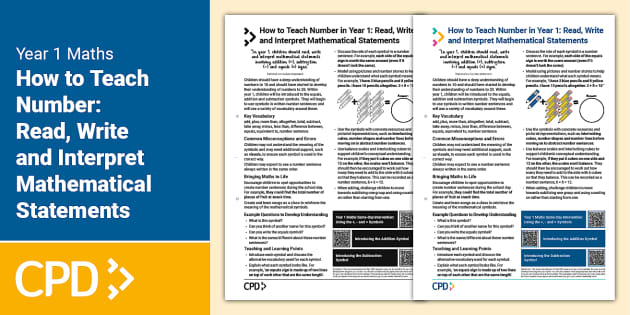 How to Teach Number in Year 1: Read, Write and Interpret Mathematical How to Teach Number in Year 1: Read, Write and Interpret Mathematical
