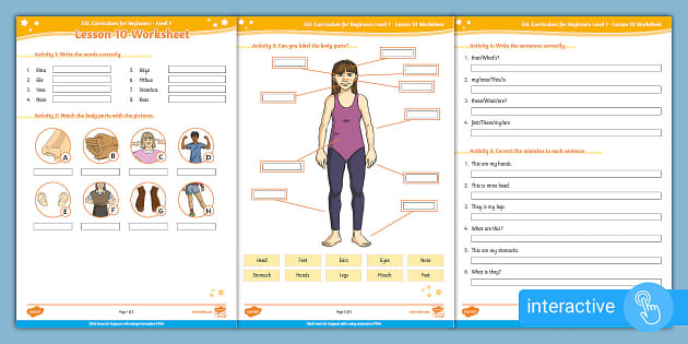 ESL Curriculum Level 1, Lesson 10 PDF Interactive Worksheet