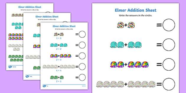 Addition Sheet to Support Teaching on Elmer (teacher made)