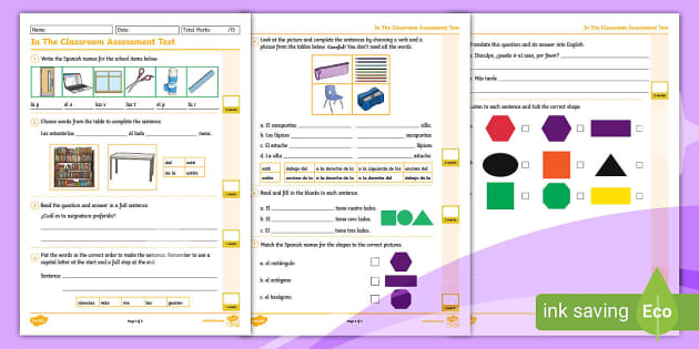 👉 Spanish: In the Classroom: Year 5 Assessment Test