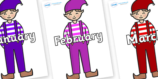 Months of the Year on Elf (Boy) (Teacher-Made) - Twinkl