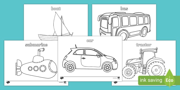 Vehicles and Transport Picture and Word Colouring Sheets