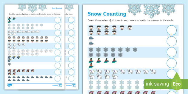 👉 Snow Counting Worksheet up to 20 (teacher made)