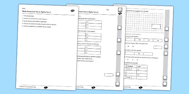 Year 6 Maths Assessment Term 2 Algebra - Algebra Questions