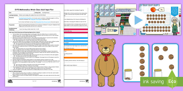 EYFS Maths: Counting Pennies Whole Class Adult Input Plan and Resource Pack