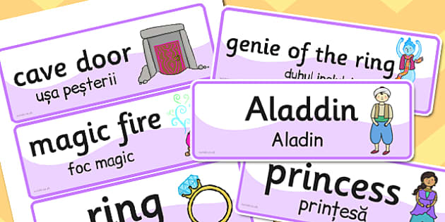 Aladdin Word Cards EAL Romanian Translation (teacher made)