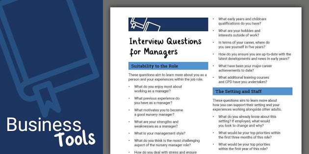Interview Questions for Managers in Private Early Years Settings