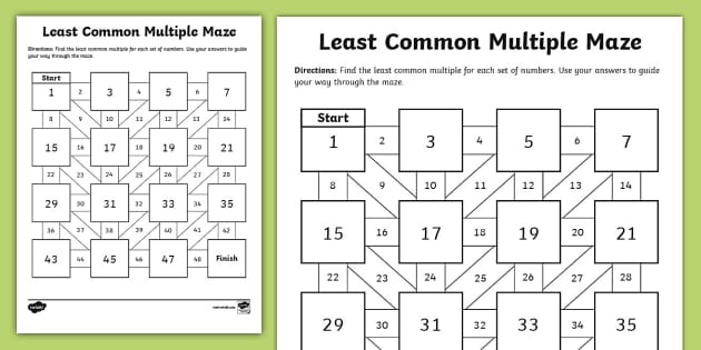 Sixth Grade Least Common Multiple Maze - Twinkl